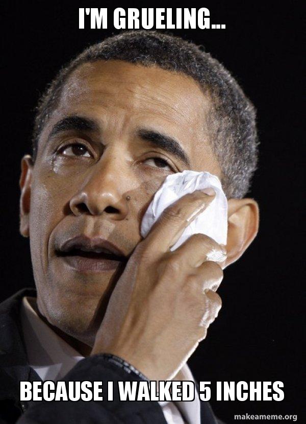i'm grueling... because i walked 5 inches - Crying Obama Meme Generator