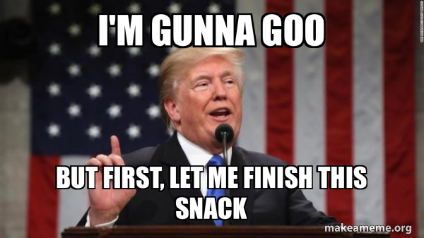 I'm gunna goo But first, let me finish this snack - Donald Trump Meme ...
