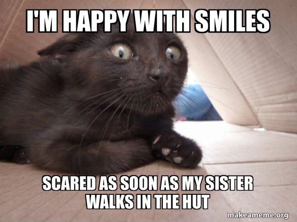 I'm happy with smiles Scared as soon as my sister walks in the hut ...