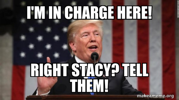 I'm in charge here! Right Stacy? Tell them! - Donald Trump Meme Generator
