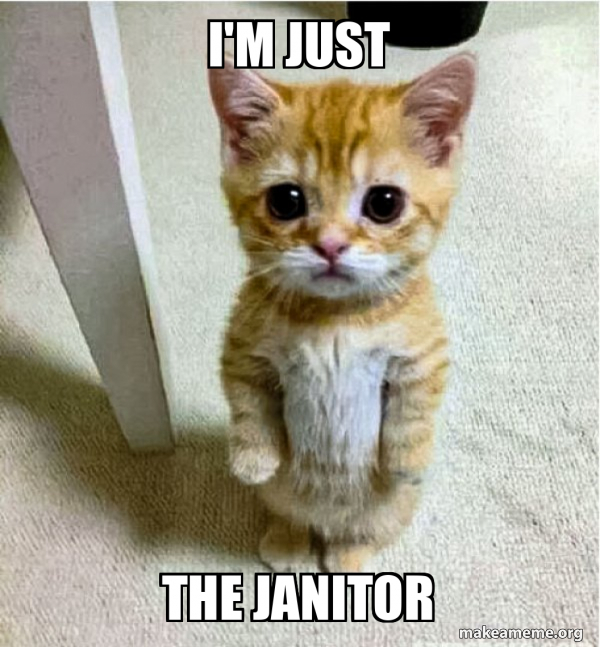 I'M JUST THE JANITOR - Cute Cat Standing Meme Generator