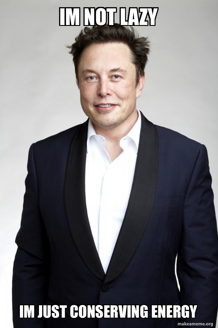 im not lazy im just conserving energy - Elon Musk Meme Generator