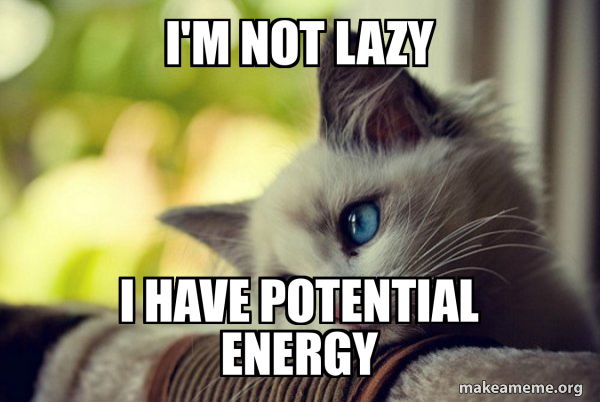 I'm not lazy I have Potential Energy - First World Cat Problems Meme ...