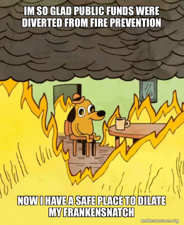 Im so glad public funds were diverted from fire prevention Now I have a ...