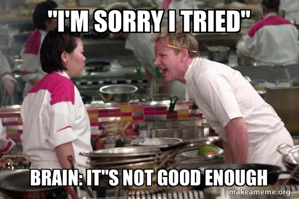 "I'm sorry I tried" Brain: IT"S NOT GOOD ENOUGH - Gordon Ramsay Meme ...