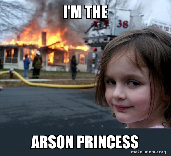 I'm the Arson princess - Disaster Girl Meme Generator