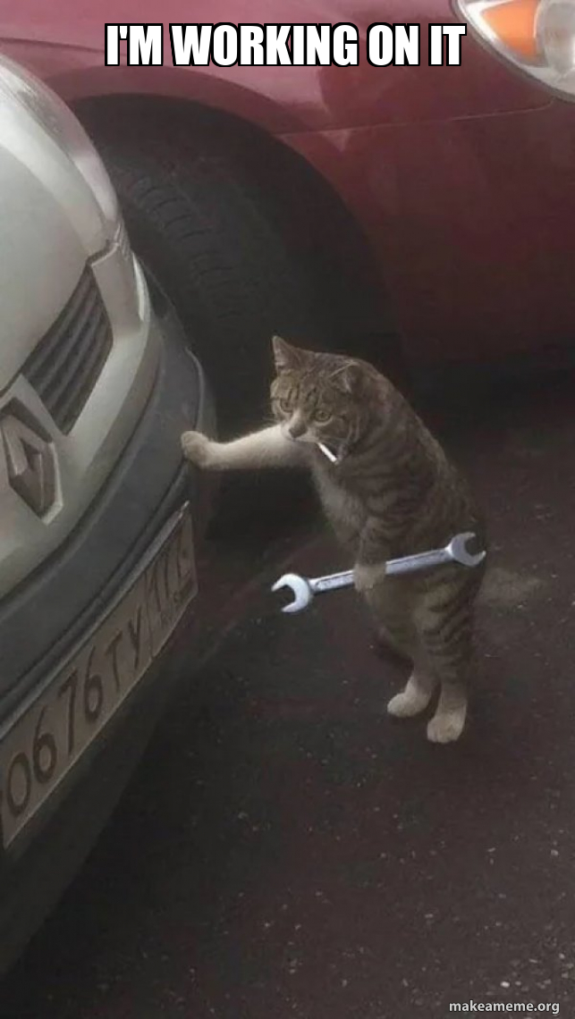 I'm working on it - Mechanic Cat Meme Generator