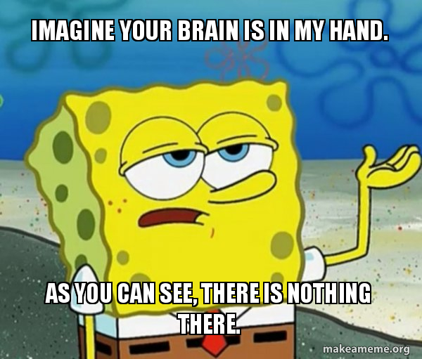 Imagine your brain is in my hand. as you can see, there is nothing ...