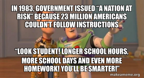 In 1983, government issued “a nation at risk” because 23 million ...