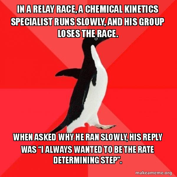 In a relay race, a chemical kinetics specialist runs slowly, and his ...
