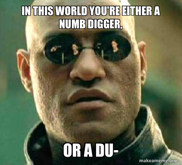 in this world you're either a numb digger, or a du- - Matrix Morpheus ...