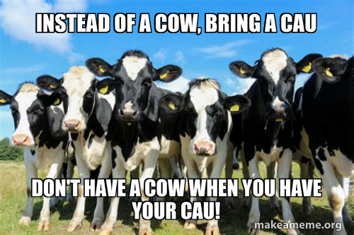 Instead of a cow, bring a CAU Don't have a cow when you have your CAU ...