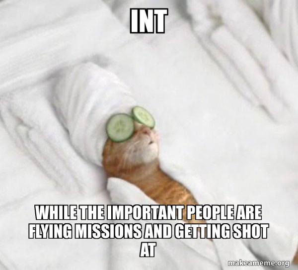 INT While the important people are flying missions and getting shot at ...