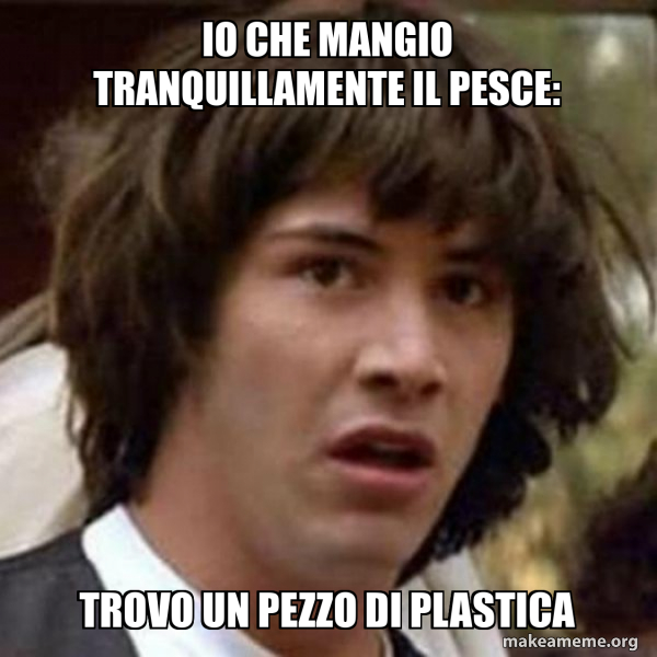 Io che mangio tranquillamente il pesce: Trovo un pezzo di plastica ...
