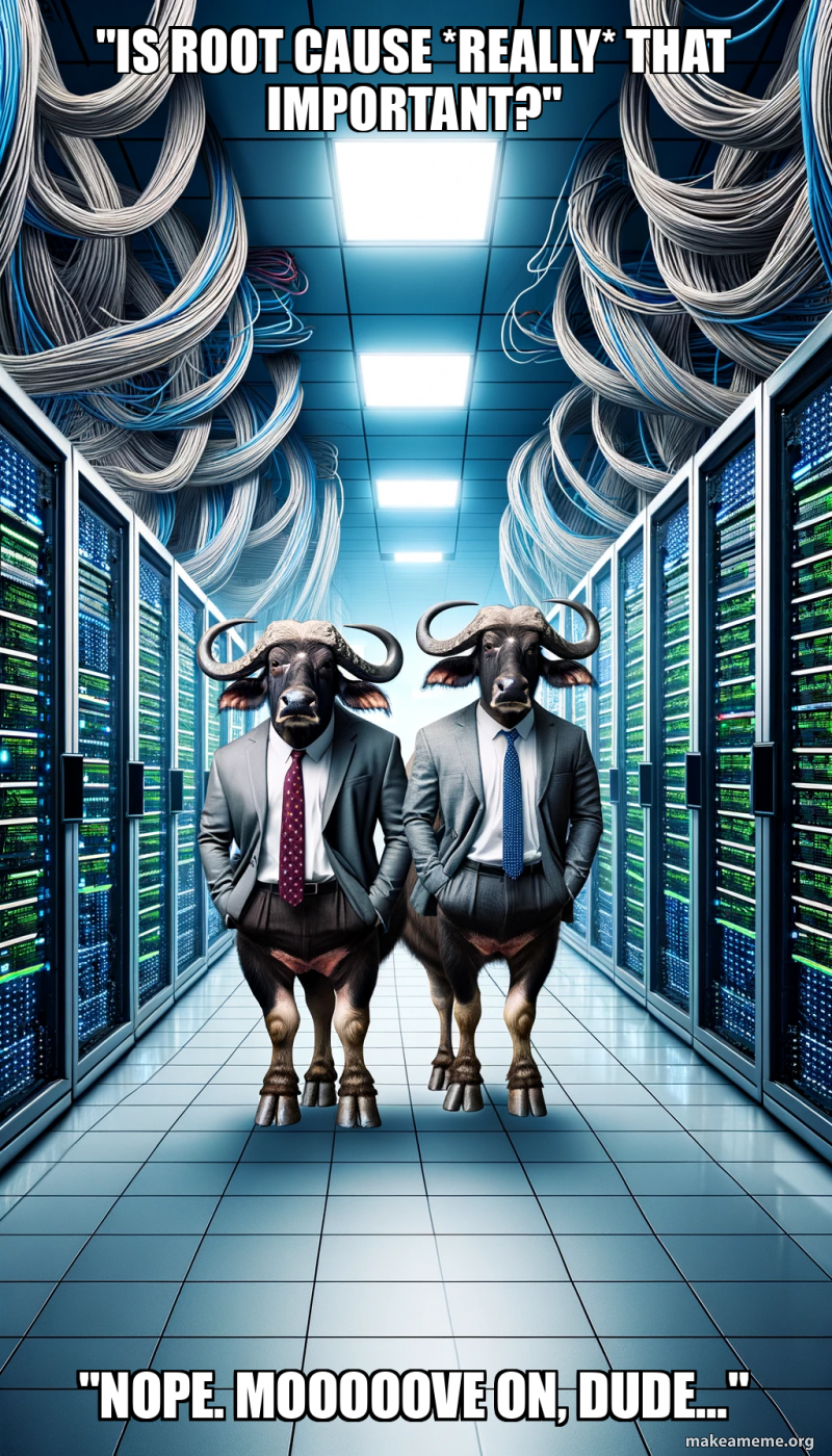 "is root cause *really* that important?" "nope. mooooove on, dude ...