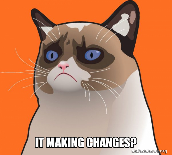 IT making CHANGES? - Cartoon Grumpy Cat Meme Generator