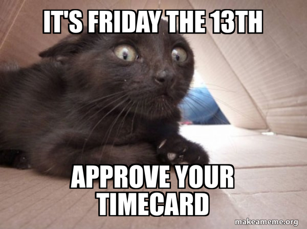 It's friday the 13th approve your timecard - Schitzo Cat Meme Generator