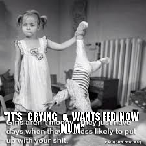 "It's crying & Wants fed now Mum" Meme Generator