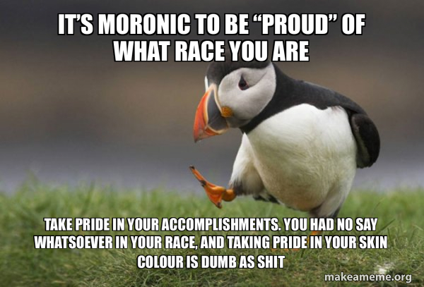 It’s moronic to be “proud” of what race you are Take pride in your ...