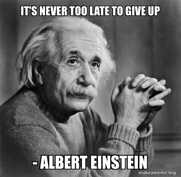 It's never too late to give up - Albert Einstein - Serious Albert ...