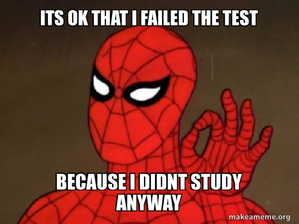 its ok that i failed the test because i didnt study anyway - Spiderman ...