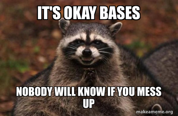 It's okay bases nobody will know if you mess up - Evil Plotting Raccoon ...