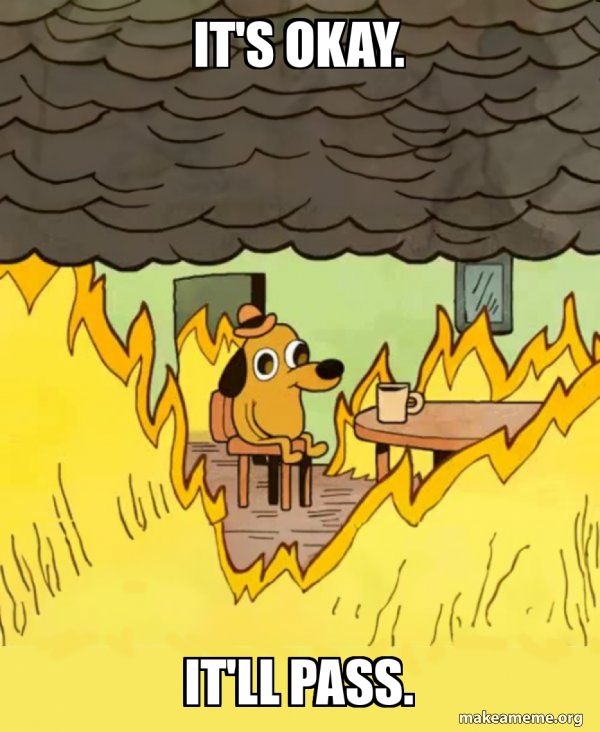 It's okay. It'll pass. - This Is Fine Meme Generator