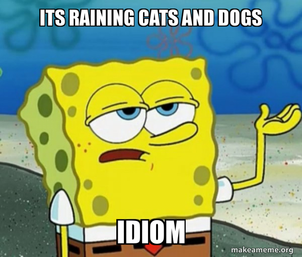 Its raining cats and dogs idiom - Tough SpongeBob Meme Generator