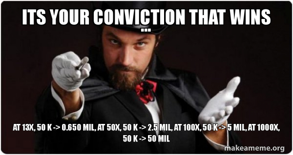 Its your Conviction that wins ... at 13x, 50 K -> 0.650 Mil, at 50x, 50 ...