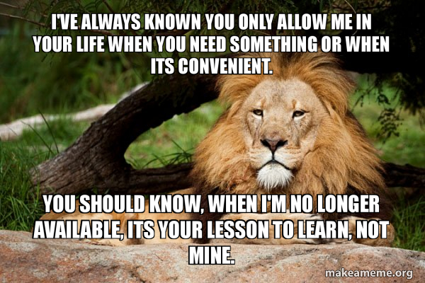I've always known you only allow me in your life when you need ...
