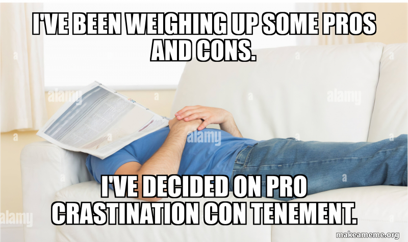 I've been weighing up some pros and cons. I've decided on pro ...