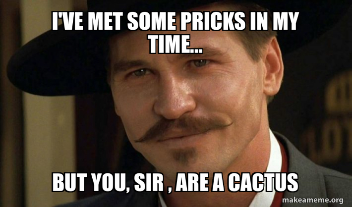 I've MEt some pricks in my time... But you, sir , are a cactus Meme Generator