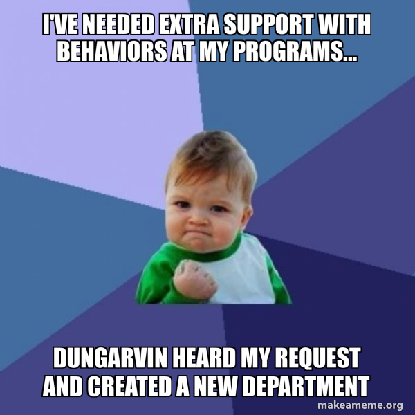 I've needed extra support with behaviors at my programs... Dungarvin ...