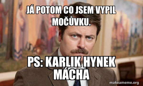 Já potom co jsem vypil močůvku. PS: Karlik Hynek Mácha - Ron Swanson ...
