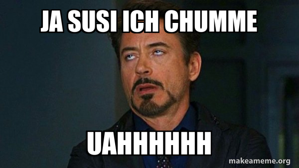 Ja Susi ich chumme uahhhhhh - Tony Stark Eye Roll Meme Generator