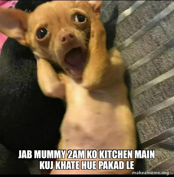 Jab mummy 2AM ko kitchen main kuj khate hue pakad le Meme Generator