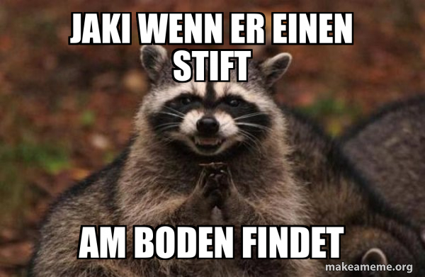 Jaki wenn er einen Stift am Boden findet - Evil Plotting Raccoon Meme ...