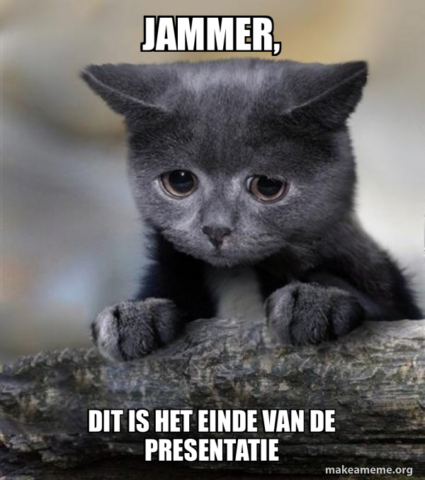 jammer, dit is het einde van de presentatie - Confession Cat Meme Generator