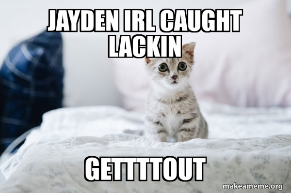 jayden irl caught lackin GETTTTOUT - Cute Kitten Meme Generator