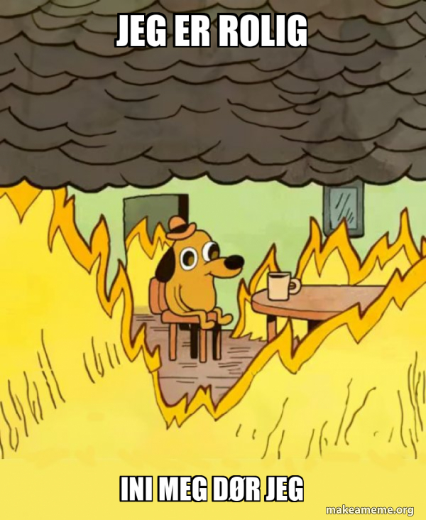 Jeg er rolig Ini meg dør jeg - This Is Fine Meme Generator
