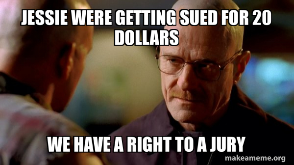 JESSIE were getting sued for 20 dollars we have a right to a jury ...