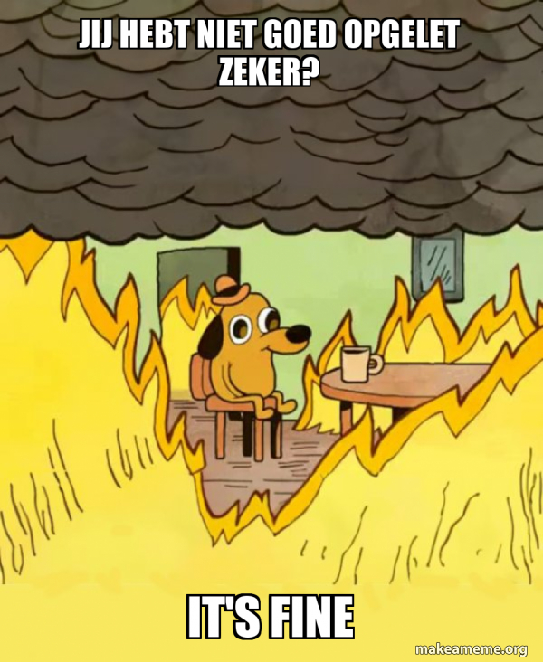 Jij hebt niet goed opgelet zeker? It's fine - This Is Fine Meme Generator