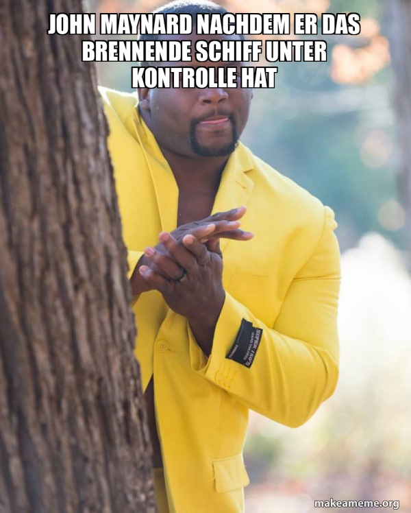 John Maynard nachdem er das brennende Schiff unter Kontrolle hat ...