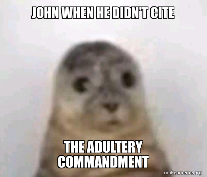 john when he didn't cite the adultery commandment Meme Generator