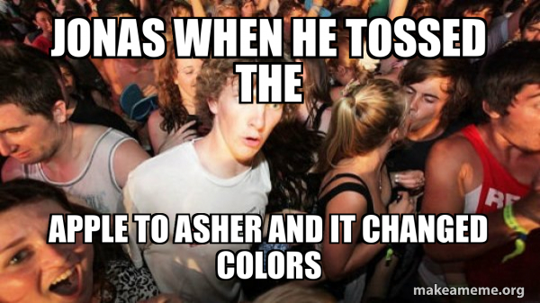 jonas when he tossed the apple to asher and it changed colors - Sudden ...