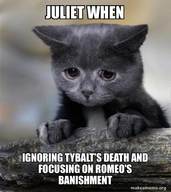 Juliet when ignoring Tybalt's death and focusing on Romeo's banishment ...