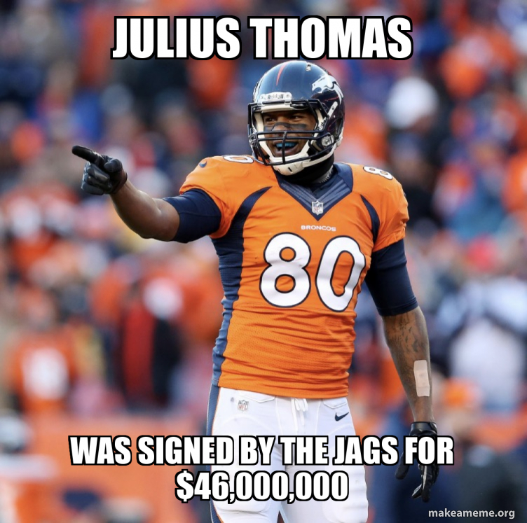 julius thomas was signed by the jags for $46,000,000 Meme Generator