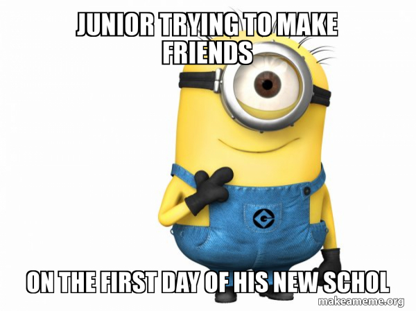 Junior trying to make friends on the first day of his new schol ...