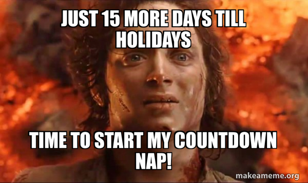 JUST 15 MORE DAYS till holidays Time to start my countdown nap! - Frodo ...