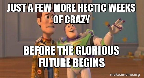 Just a few more hectic weeks of crazy Before the glorious future begins ...